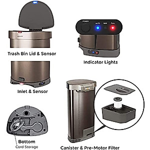 EyeVac+ 2in1 Touchless Trash Can & Vacuum – 13 Gallon Stainless Steel Automatic Motion Sensor Trash Bin – Powerful Suction & Touch Free Vacuum – Ideal for Kitchen