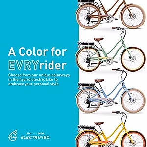 sixthreezero EVRYjourney Women's Electric Bicycle, 7-Speed Step-Through Touring Hybrid eBike, 500 Watt Motor, 26" Wheels, Teal