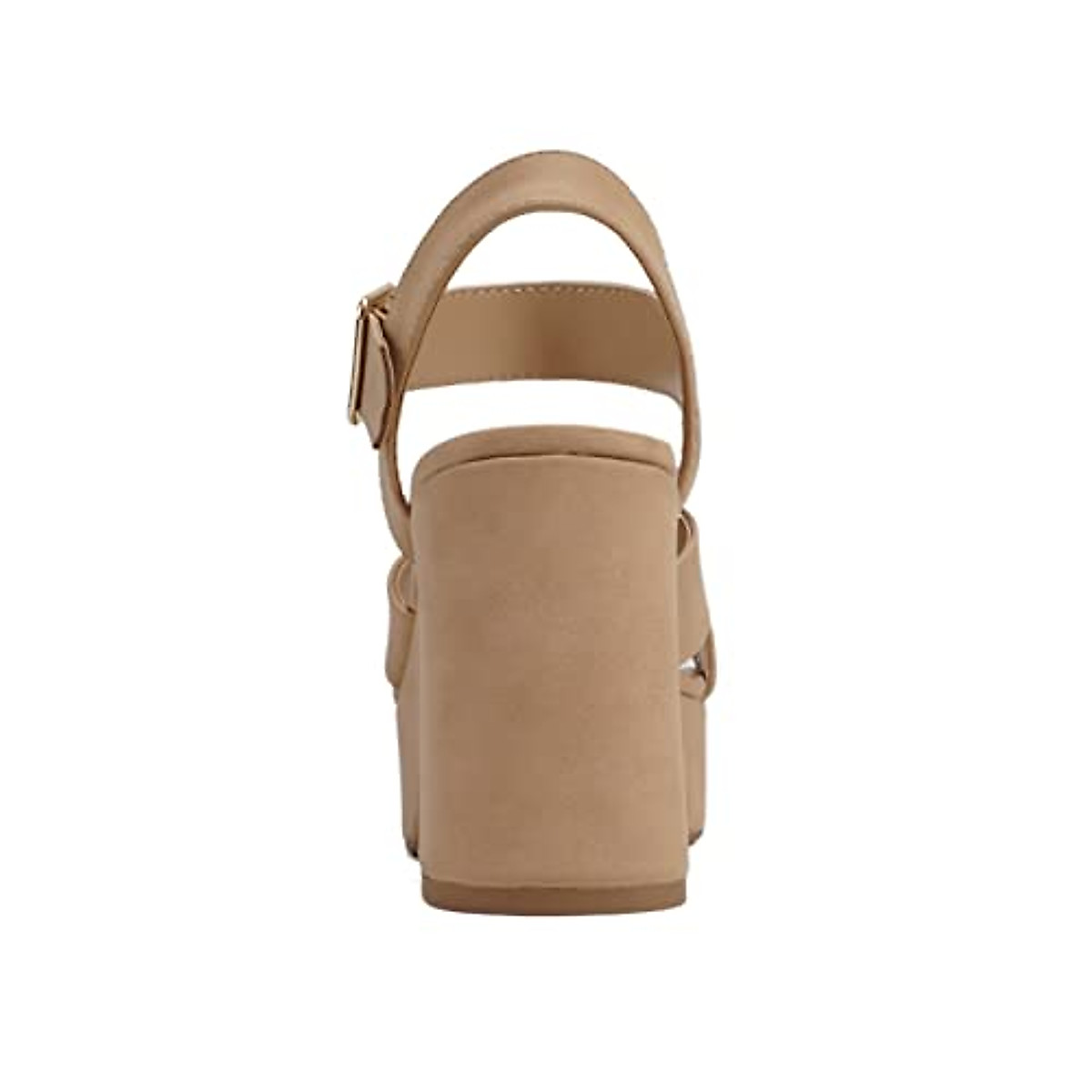 Soda “SYREN” ~ Women Open Round Toe Crisscross Band Ankle Strap Buckle High Heel Notch Wedge Sandal (Dark Nude Nubuck, us_footwear_size_system, adult, women, numeric, medium, numeric_7_point_5)