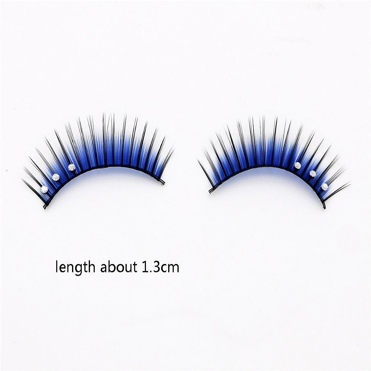 Okdeals 5 Pairs Glitter Lashes 3D Blue Cosplay Anime Eyelash with Rhinestones, 13mm Blue Dramatic Manga Lashes Halloween New Year Party Stage Makeup Eyelash, Black Stems