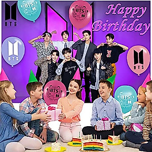BTS Birthday Party Decoration, BTS Bangtan Boys Party Photo Backdrop 5 x 3 FT and 24 Pcs BTS Balloon, BTS Merch Background Supplies for Army, Fans