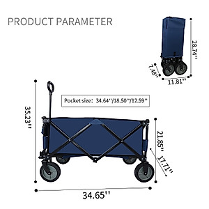 Collapsible Folding Wagon Heavy Duty Foldable Wagon Utility Cart for Garden, Camping, Grocery Cart, Beach Wagon Cart with Wheels