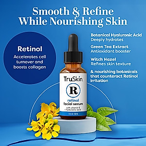TruSkin Retinol Serum for Face – Gentle Anti-Aging Serum with Retinol, Hyaluronic Acid, and Vitamin E for A More Youthful Feel – Skin Care Made to Improve Fine Lines, Wrinkles, 1 fl oz