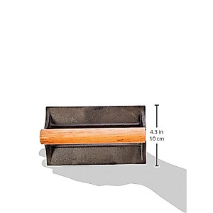 HIC Harold Import Co. 43202 Rectangular Bacon Press and Steak Weight, Heavyweight Cast Iron with Wooden Handle, For Grill Panini Burgers Bacon and Sausage