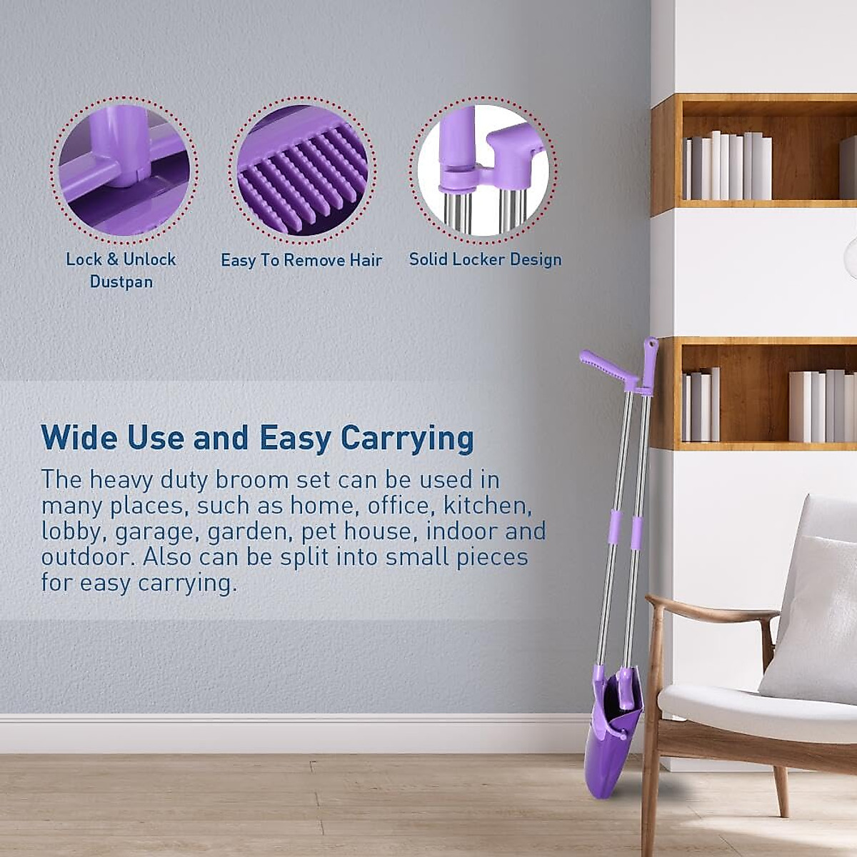 FGY Broom and Dustpan Set for Home, 36" Broom Dust Pan Set for Teen, Broom with Dustpan Combo Set for Home Kitchen Room Office Outdoor Indoor - 3L Capacity, 10" Great Edge