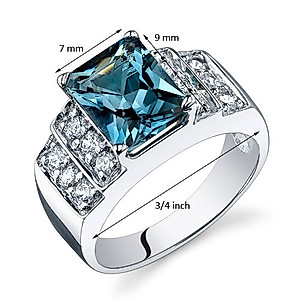 PEORA London Blue Topaz Tier Ring for Women 925 Sterling Silver, Natural Gemstone Birthstone, 2.50 Carats Radiant Cut 9x7mm, Comfort Fit, Size 8