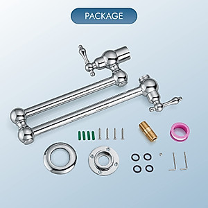 Cinwiny Polished Chrome Pot Filler Faucet Wall Mount Classical Folding Stretchable Stainless Steel Kitchen Restaurant Sink Faucet with Double Joint Swing Arm 1 Hole 2 Handle Commercial