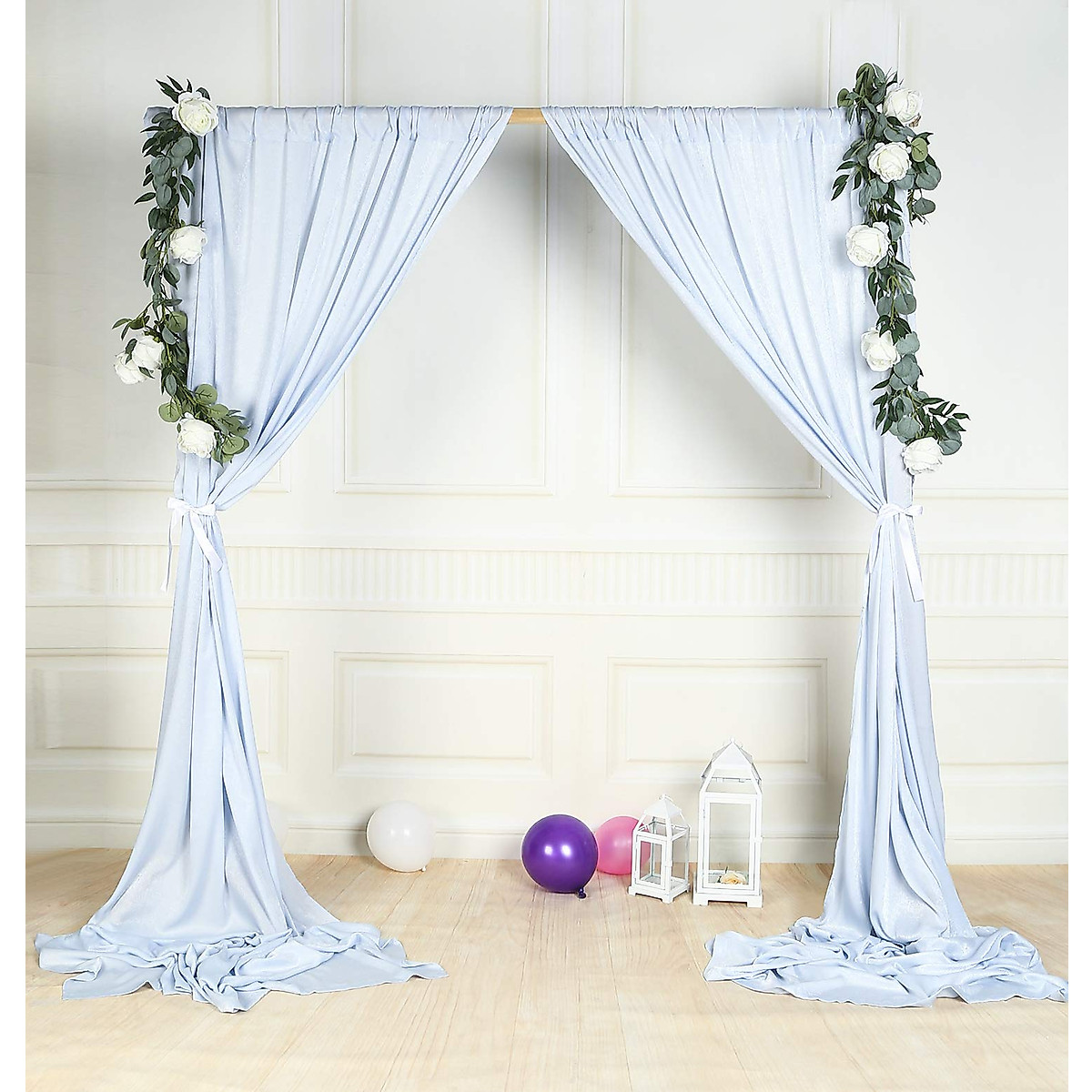 SHERWAY 9.6 Feet x 10 Feet Light Blue Silky Soft Curtain Wedding Backdrop Drapes, Slightly Shiny Satiny Window Curtains for Party Ceremony Decoration