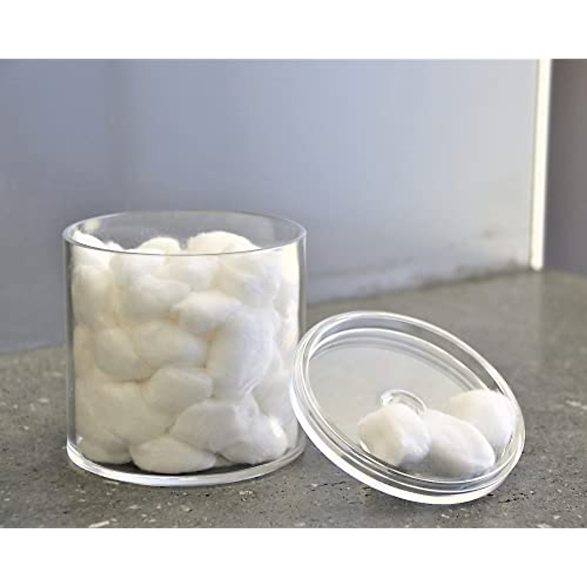 DAPOWER 20-Ounce Qtip Holder Storage Canister Set of 2, Clear Plastic Apothecary Jar with Lid, Bathroom Makeup Organizer for Cotton Ball, Cotton Swab, Pads, Powder Puffs (2)