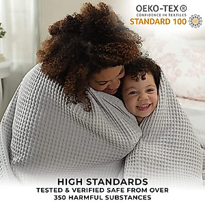 100% Cotton Blanket for King Size Bed - Grey Waffle Weave Lightweight Summer Bed Blanket - 102x90in Prewashed Breathable, Woven, Layering Blanket (King, Dark Grey)