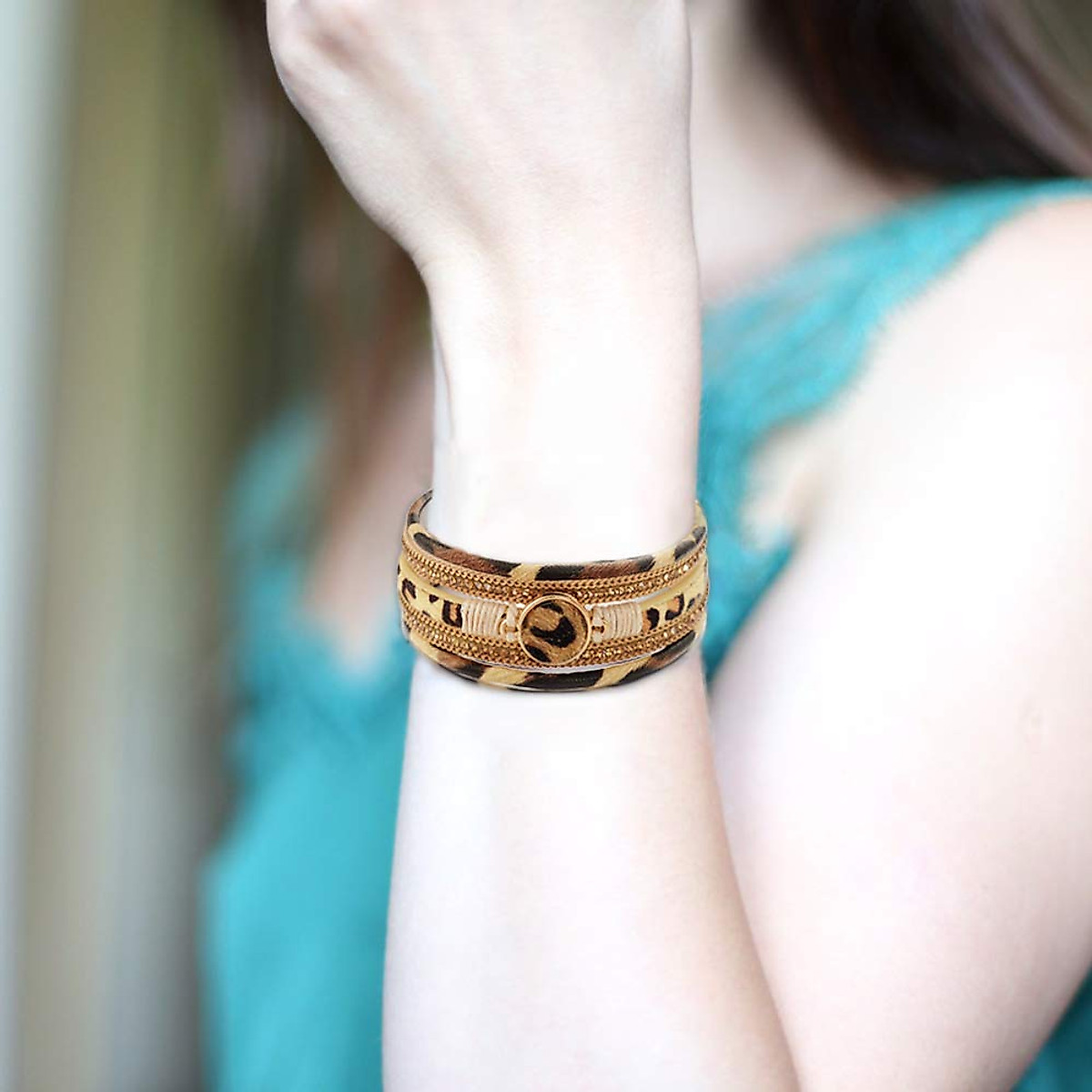 ARVATO Leather Wrap Bracelet for Women Trendy (7.68”) Multi Layerd Boho Western Animal Print Cheetah Leopard Bracelet Stackable Cuff Jewelry Mother's Day Christmas Gift