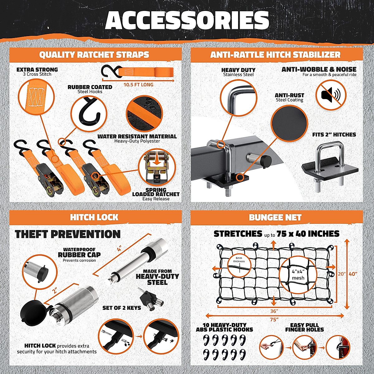 Mockins 60"x24"x6" Folding Trailer Hitch Cargo Carrier w/ 25 CuFt. Cargo Hitch Carrier Bag | 500 Lbs. Cap Weatherproof Steel Luggage Rack for SUV/Car & Vinyl Soft-Shell Car Carrier Cargo Bag