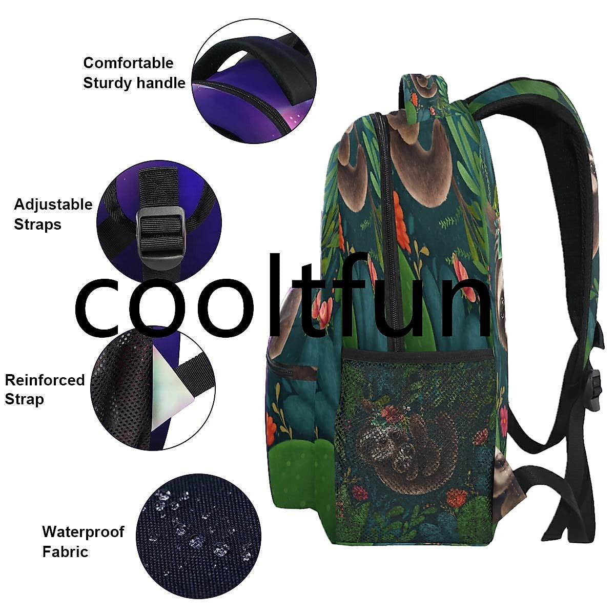 Sloth School Backpack for Girls Boys,Sloth Bookbag Ages 6-13 Book Bag Cartoon Sloth Backpack for Kid