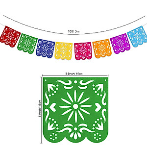 Qpout 2 Pieces Mexican Party Decorations Banners, Felt Colorful Day of the Dead Papel Picado Banner, Fiesta Birthday Baby Shower Party Decorations, Dia De Los Muertos Garland, Cinco de Mayo Flags