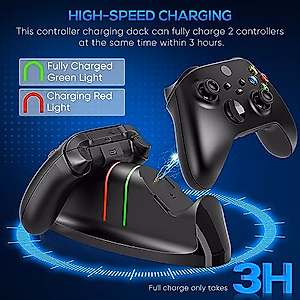 Xbox Controller Charger Station with 2x1400mAH Rechargeable Battery Packs,Charging Station Dock for Xbox Series X/S/One/Elite Wireless Controller Charger Games Accessories