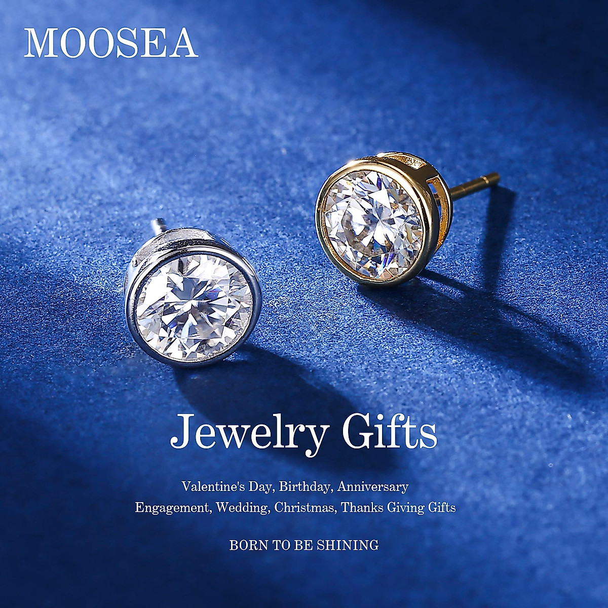 Bezel Setting Moissanite Solitaire Earrings for Women, 0.5ct D Color VVS1 Clarity Lab Created Diamond Earrings 14K Yellow Gold Vermeil Classic Solid S925 Sterling Silver Moissanite Earrings for Women