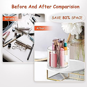 Hiborateed Rotating Pencil Pen Holder for Desk, 5 Slots 360-Degree Spinning Acrylic Desk Pencil Pen Organizer Marker Caddy Crayon Organizer for Office School Home Art Supply