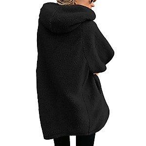 ReachMe Womens Fleece Zip Up Jacket with Pockets Oversized Long Sherpa Hoodie Fuzzy Jackets Warm Teddy Coat(02 Black,XL)