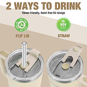 HAUSHOF 40 oz Tumbler with Handle and Straw, Insulated Stainless Steel Coffee Tumbler with Tritan Lid, Double Walled Travel Mug Water Bottle Cup, Large Tumbler for Hot and Cold Drinks