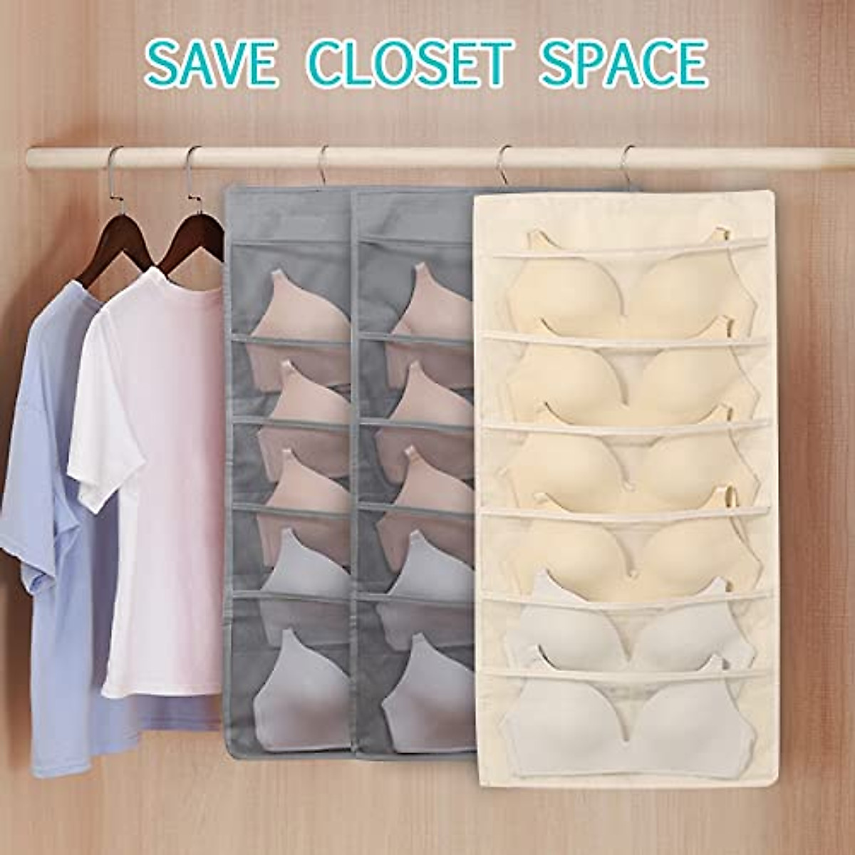 Yllshengyu Bra Organizer Hanging Double Sided With Metal Hanger Mesh Pockets for Storage Bag for Bra Socks Underwear Underpants