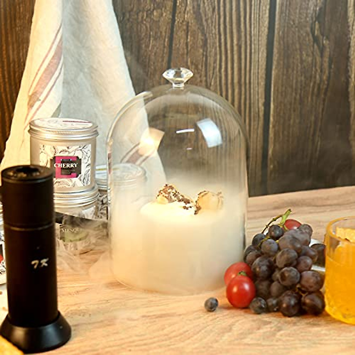 TMKEFFC Smoking Cloche For Food Drinks With Wood Base, Cocktails Smoke Infuser Accessory, Glass Dome for Smoker Gun