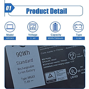 Dentsing XRGXX Laptop Battery Replace for Dell Alienware M15 M17 R1 P82F P79F P37E Dell G5 15 5590 G7 7590 7790 Series Notebook 6YV0V JJPFK 08622M 1F22N 90Wh 11.4V 7500mAh
