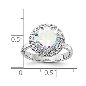925 Sterling Silver Rhodium Plated Clear and Iridescent CZ Cubic Zirconia Simulated Diamond Round Halo Ring Size 8 Jewelry for Women