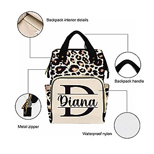 Artsadd Personalized Diaper Bag with Name Travel Backpack - Custom Name Backpack Leopard Print - Personalized Monogrammed Nappy Backpack Daypack Handbag Shoulder Bag for Unisex Hiking Camping Work