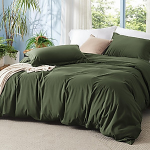 Bedsure Olive Green Duvet Cover King Size - Polyester & Rayon Derived from Bamboo Cooling King Duvet Cover Set, 3 Pieces, 1 Zipper Closure Duvet Cover (104"x90") & 2 Pillow Shams, No Comforter