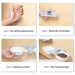 Cat Food and Water Bowls Set, Adjustable Elevated Cat Bowls, Hanging Cat Food Bowls,Wall Mounted Cat Water Bowl No Spill with 8.5 oz Each, Anti Vomiting,Dishwasher Safe,White