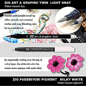 Kuretake Zig Inktober Special Set, Illustration Basic Set 2, 4 Black Markers and 1 White Brush Pen, for Manga Drawing, Lettering and Calligraphy, Professional Artist Quality, Made in Japan
