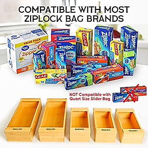 Barrenwood Ziplock Bag Organizer for Drawer - Bamboo Ziplock Bag Storage Organizer, Sandwich Bag Organizer Compatible with Ziploc, Solimo, Glad, Hefty for Gallon, Quart, Sandwich and Snack Size Bag (5 Packs)