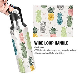 xigua Pineapple Water Bottle with Straw Lid Vacuum Insulated Stainless Steel Thermo Flask for Sports Cycling Hiking School Home,20 oz.