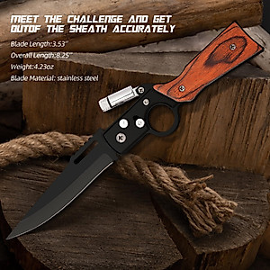 VESON-LON Pocket Knife, AK 47 Folding Knife for Camping Fishing Hiking Tactical Knife and EDC, LED Light, Husband Birthday Present, With Deep Pocket Clip for Men Women(Black)