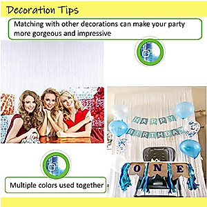 Buyuget 2 Pack Large 3.2 x 8.2 ft White Tinsel Fringe Backdrop Curtain Party Decoration - Doorway Streamer Curtain Photo Backdrop for Birthday Wedding Engagement Party Decor