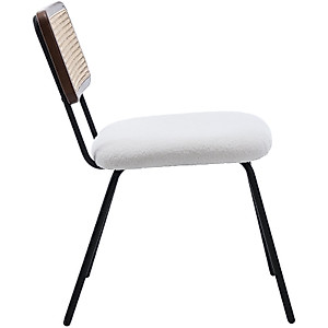 ZH4YOU Rattan Dining Chairs Set of 4, Mid Century Modern Chairs with Cane Back Upholstered Boucle Kitchen Chairs Armless Side Chair with Metal Legs for Dining Room/Living Room, White Sherpa