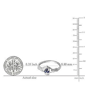 Dazzlingrock Collection Round Natural Blue Sapphire & White Diamond Promise Irish Love & Friendship Claddagh Heart Shape Ring for Women in 18K White Gold Size 8
