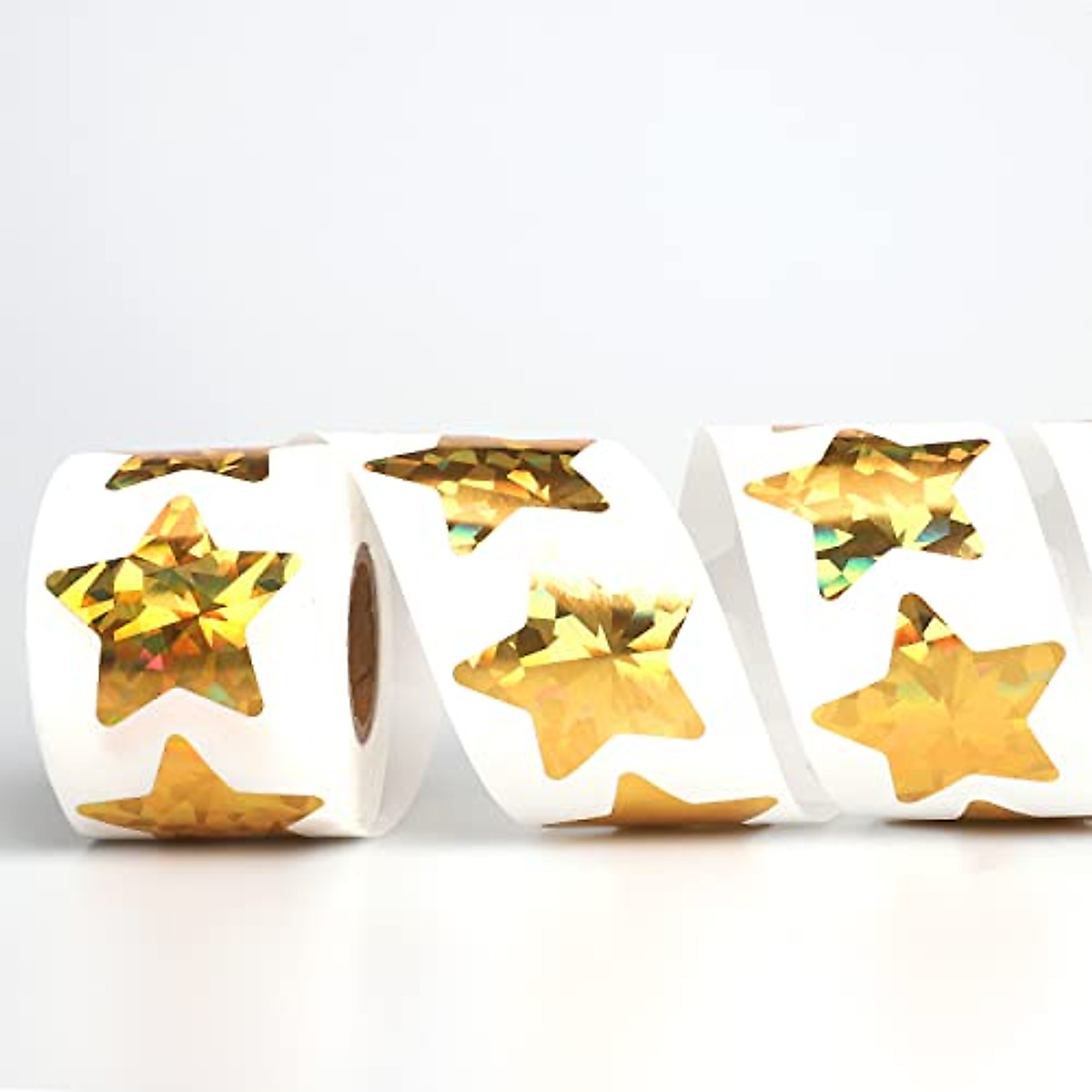1.5" Large Holographic Gold Star Stickers for Kids Reward, 500 Pcs Foil Star Metallic Stickers Roll for Behavior Chart, Student Planner and School Classroom Teacher Supplies