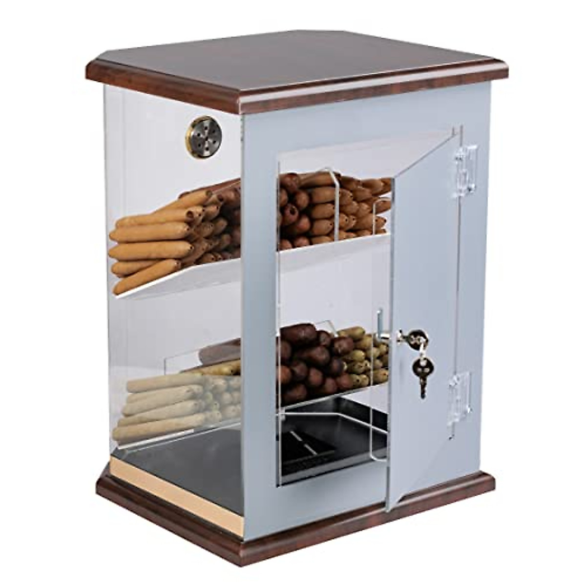 Prestige Import Group - The Franklin Wood & Acrylic Cigar Humidor Table Top Display - Up to 150
