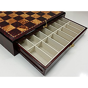 US American Civil War Generals Chess Set W/ 17" High Gloss Cherry & Burlwood Color Storage Board