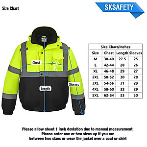 SKSAFETY High Visibility Reflective Jackets for Men, Waterproof Class 3 Safety Jacket with Pockets, Hi Vis Yellow Coats with Black Bottom, Mens Work Construction Coats for Cold Weather, XL, 1 Pack