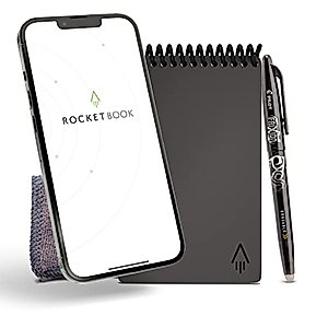 Rocketbook Smart Reusable Notebook - Dot-Grid Eco-Friendly Notebook with 1 Pilot Frixion Pen & 1 Microfiber Cloth Included - Deep Space Gray Cover, Mini Size (3.5" x 5.5")