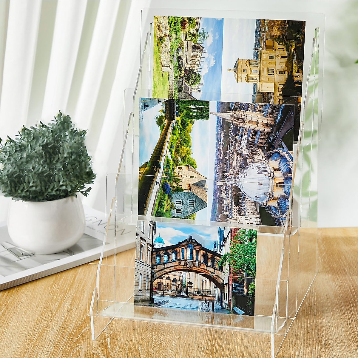 TINDERDRY Acrylic Greeting Card Display Stand Card Display Rack Sticker Display Stand Brochure Postcard for Retail Vendors Crafts Counter Tabletop Display Supplies