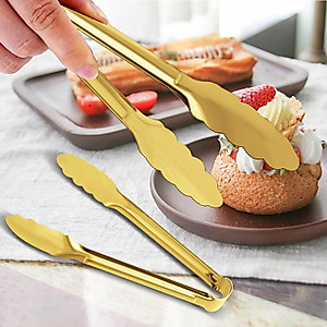 4 Pack Gold Serving Tongs XEVOM Gold Buffet Tongs Serving Utensils Salad Tongs Stainless Steel Gold Plated Buffet Serving Tongs,9 Inch