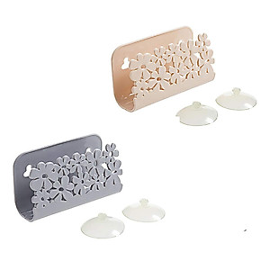 Nomija 2Pcs Sponges Holder Rack Kitchen Sink Organizer Caddy - Plastic Storage Basket Holder for Sponges, Soaps, Scrubbers (Gray & Beige)