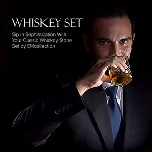 EMcollection's Crystal Whiskey Glasses Set of 2 | Old-Fashioned Style | 8 Whiskey Stones Gift Set | Coasters & Velvet Bag | All in a Brown Cool Wooden Box | for Him, Men's Gift, Boss, Whisky Lovers
