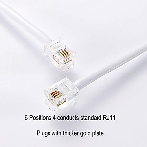 Telephone Extension Line Cord Cable Wire, Land Phone line, White, 25ft, Standard RJ11 Plugs