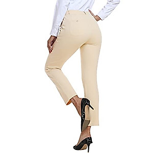 MoFiz Straight Leg Business Casual Dress Pants for Women Stretchy Office Work Teacher Petite Pants High Waisted Golf Slacks Pull On Trousers Khaki L