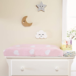 EVERYDAY KIDS 2 Pack Baby Changing Pad Covers for Baby Girl – Fits Most Changing Table Pads; 100% Cotton Jersey Knit, Breathable, Soft Changing Table Topper – Pink and White Hearts and Polka Dots