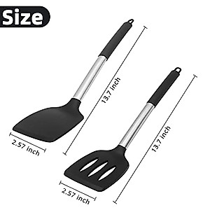 KUFUNG Stainless Steel Handle Silicone nonstick spatulas, High Heat Resistant to 480°F, KUFUNG Food Grade Turner, BPA Free, Spatula for for Fish, Eggs, Pancakes, Wok (Black2)